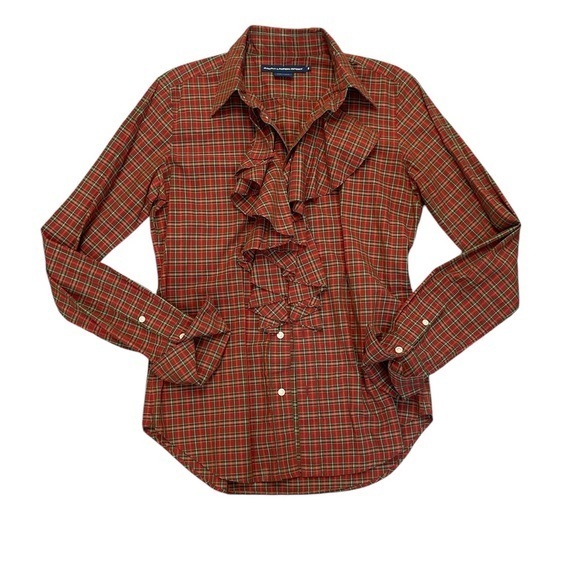 Ralph Lauren | Tops | Ralph Lauren Sport Red Ruffle Button Down Shirt ...